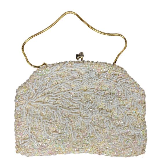 Vintage | Bags | Vintage Richere Ivory Beaded Floral Clutch Purse ...